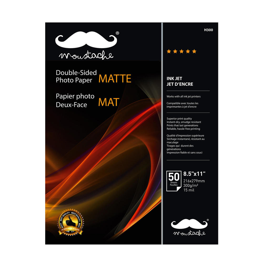 2-Sided Photo Paper, 8.5" x 11", 50 Sheets/Pack, 300gsm - Moustache®