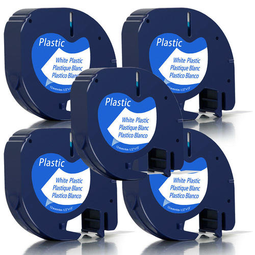 DYMO 91331 LetraTag Label Tape, 12mm (1/2"), Black on White Plastic, Compatible