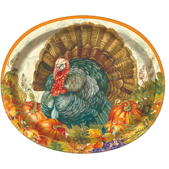 Traditional Thanksgiving Paper Oval Plates, 12" x 10", 8ct