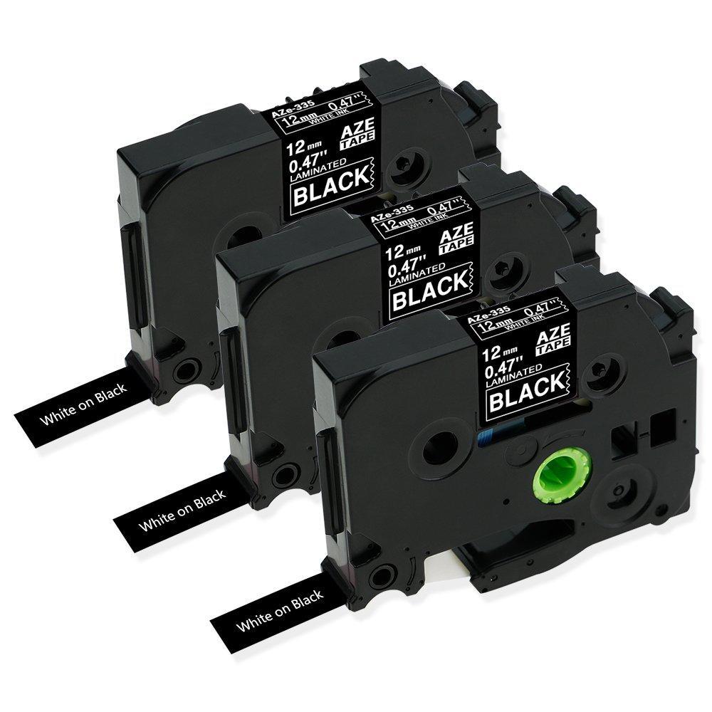 Brother TZe-335 Label Tape, 12mm (0.47"), White on Black, Compatible
