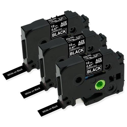 Brother TZe-335 Label Tape, 12mm (0.47"), White on Black, Compatible