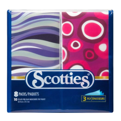 Scotties® Pocket Pack 3-Ply Facial Tissues - 8 Packs