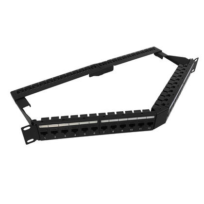 24Port Angled CAT6 Patch Panel, 19" Rackmount 1U Pass-Through