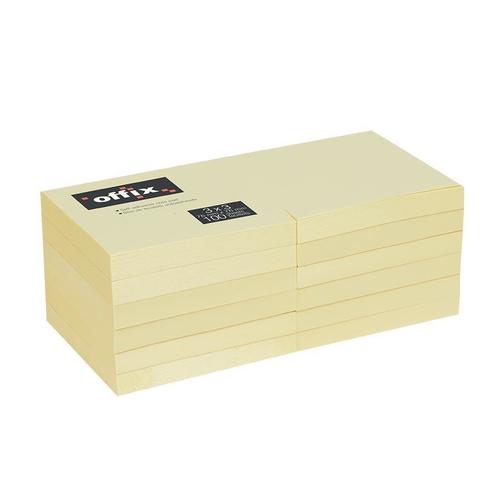 Offix® Self-Adhesive Notes, Yellow, 100 Sheets/ Pad, 12 Pads/Pack
