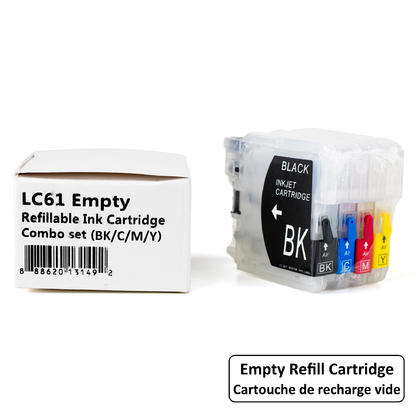 Brother LC61 Empty Refillable Ink Cartridge Combo BK/C/M/Y