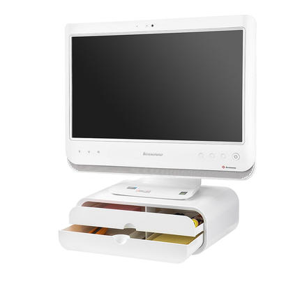 Monitor Stand with Dual Pull-Out Drawers, 315mm x 220mm x 100mm, White