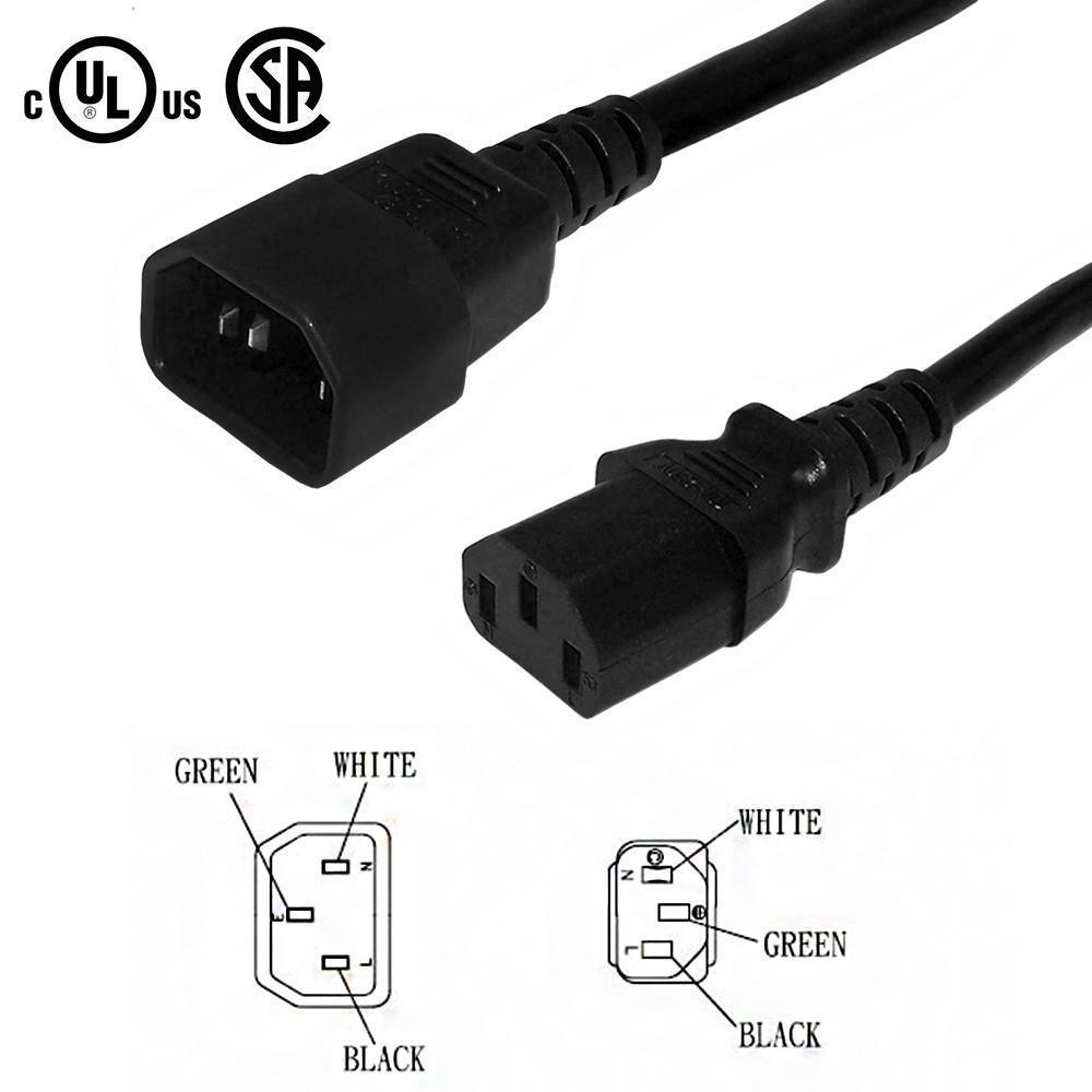 IEC C13 to IEC C14 Power Cable - 18AWG SJT