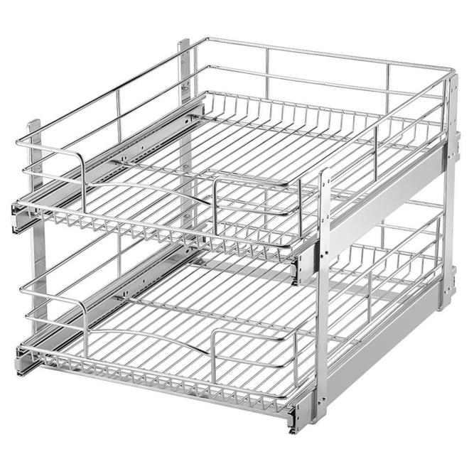 Double Pull-Out Basket Organizer - Pull Out Under Cabinet Sliding Shelf ...