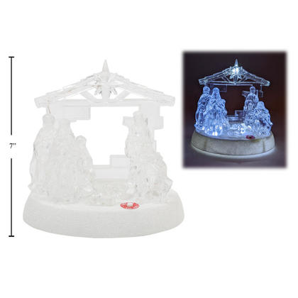 Acrylic Nativity Scene Christmas Decor, Light-Up + Musical，7"