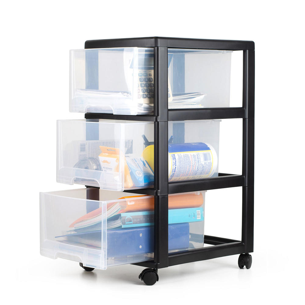Armoire mobile à 3 tiroirs, chariot de rangement en plastique avec ...