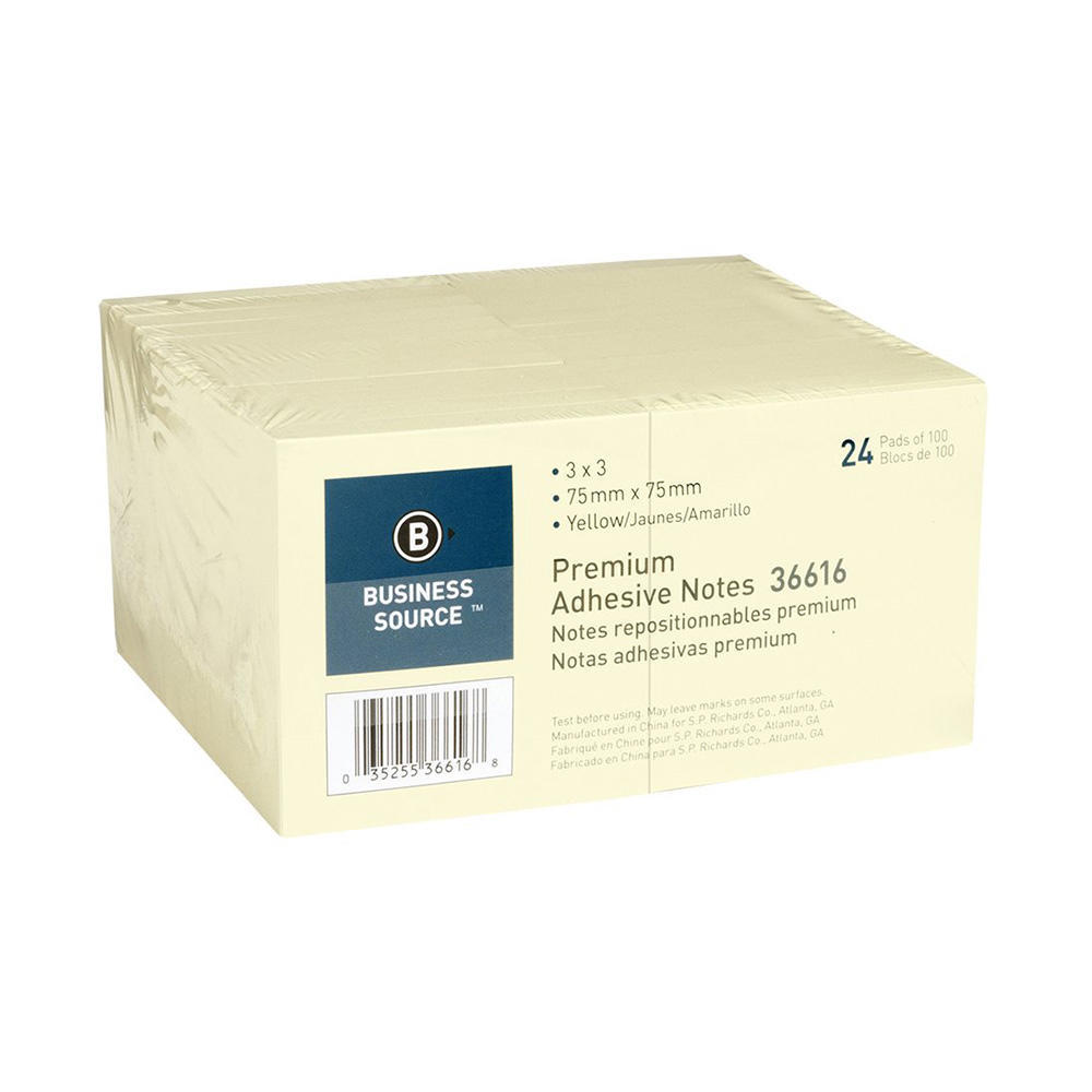 Business Source Repositionable Adhesive Notes, 3 x 3'', Yellow, 12 ...