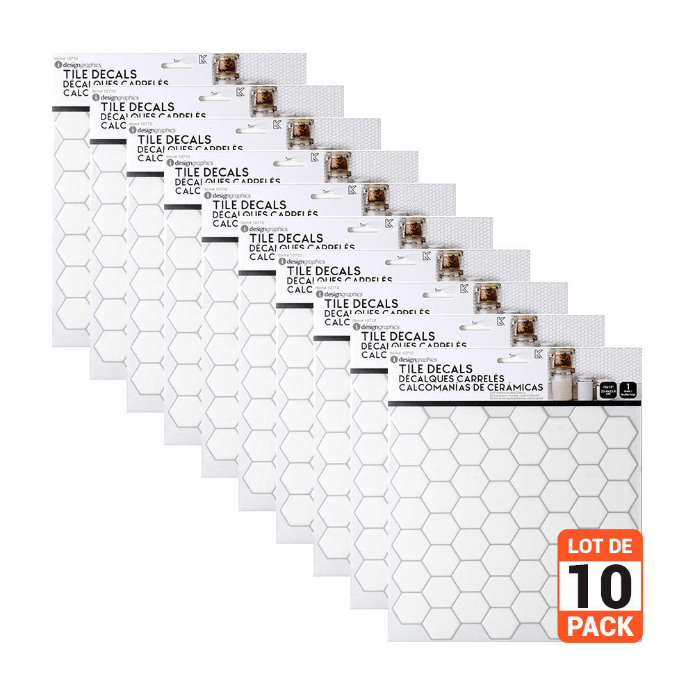 Tile Wall Decals Peel and Stick Self-Adhesive Hexagon 10"x10" - iDesign