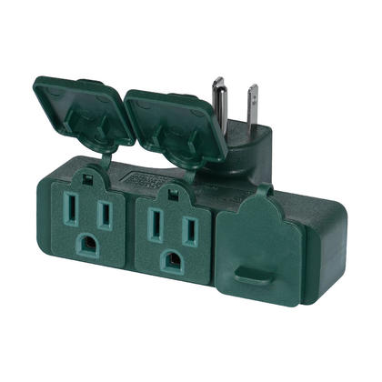Weatherproof 3-Outlet Grounded Adapter, Heavy Duty Wall Tap with Covers ...