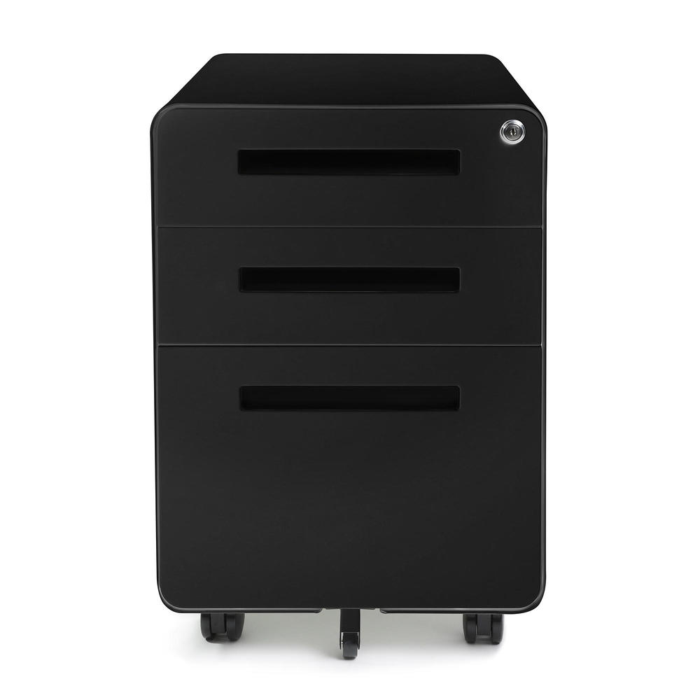 3-Drawer Mobile Steel Pedestal File Cabinet with Lock, Round Edge ...