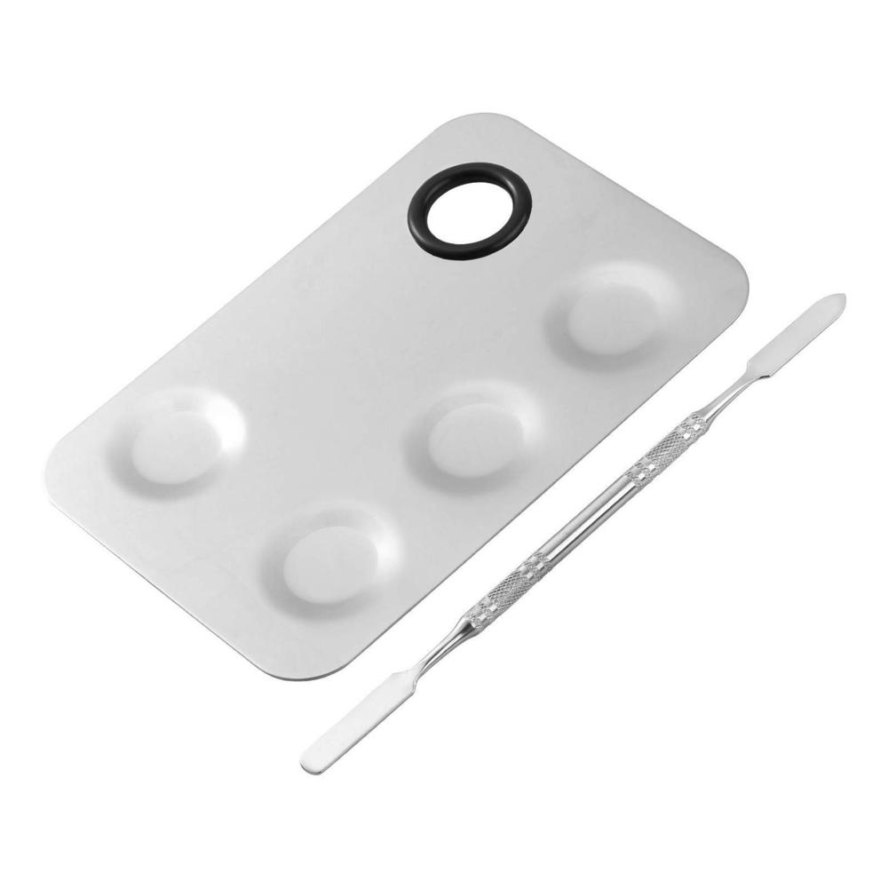 Stainless Steel Color Palette, Square Makeup Mixing Palette with Spatula