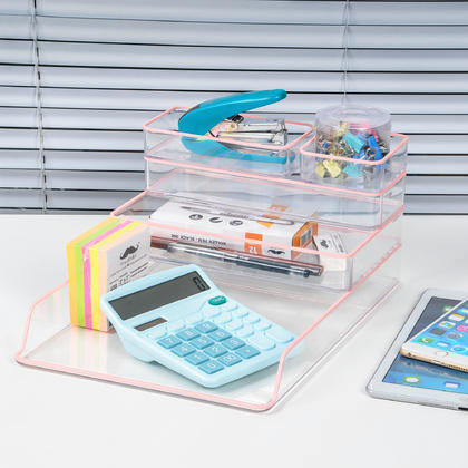 Clear Acrylic Stacked Desktop Organizer for Office & Home, Set of 5