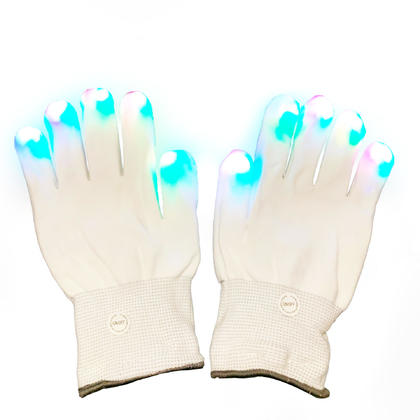M Size LED Luminous Gloves with Fingers Colorful Glitter for Party, White