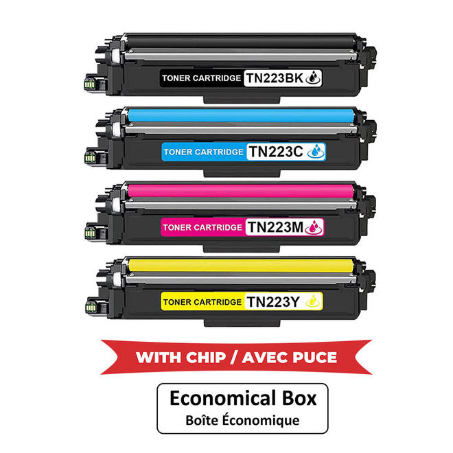 Brother TN223 cartouche de toner compatible combo BK/C/M/Y - avec puce ...