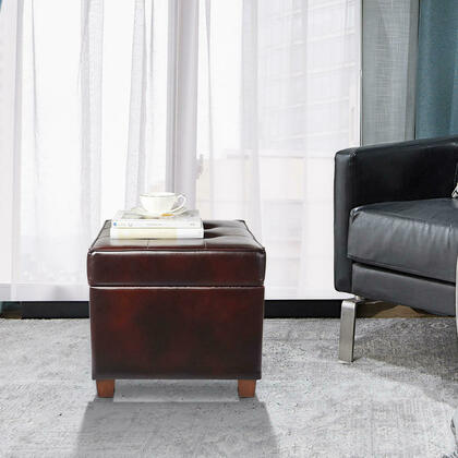 Square Storage Ottoman with Hinged Lid, Brown - SortWise®-OpenBox