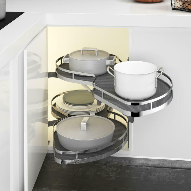 Cabinet Corner Pull Out Organizer 2 Tiers Soft Close Swing Tray with Non-sIip Tray, R - OpenBox