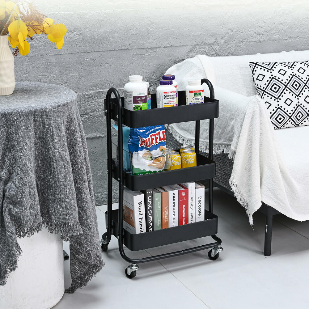3-Tier Heavy Duty Metal Rolling Cart - STORA