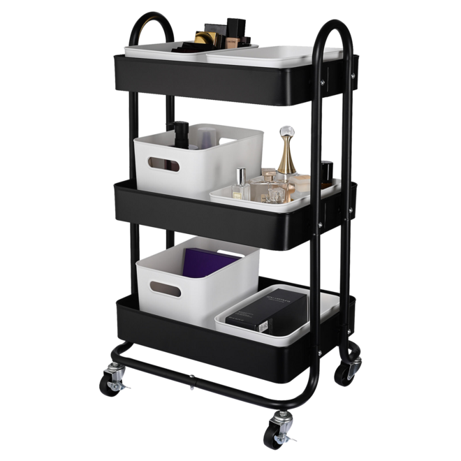 3 Tier Metal Heavy Duty Rolling Utility Cart In Black Stora