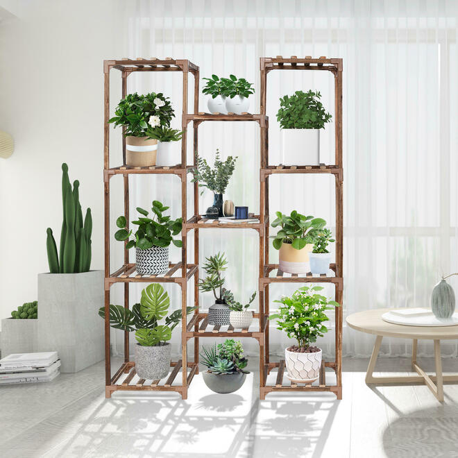 Wood Flower Stands Indoor Outdoor Plant Shelf, 11 Tiered - Yardlab™