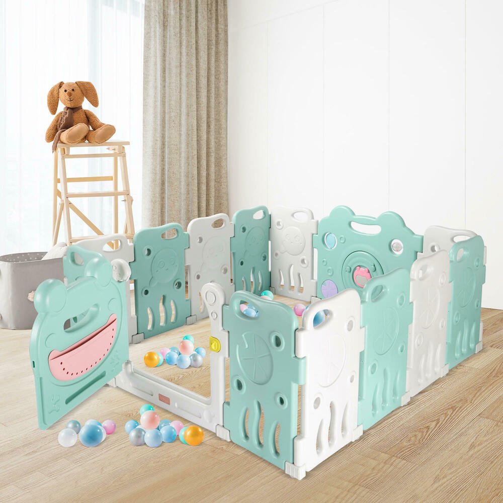 Baby Playpen 14 Panel Frog Kid Activity Playard with Game Panel ...