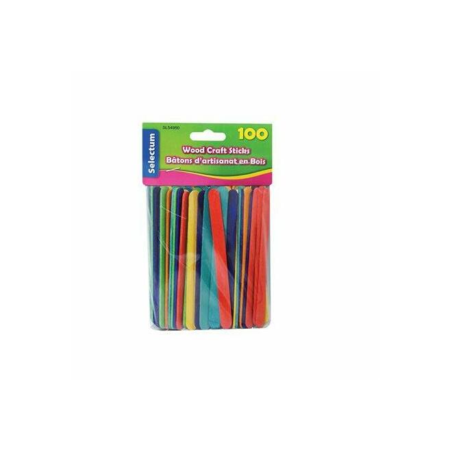 Craft Wood Sticks, Assorted Colours, 100 Counts/Pack，4.5 in