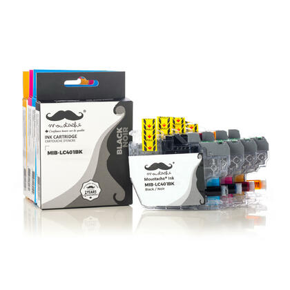 Brother LC401 Compatible Ink Cartridge Combo BK/C/M/Y - Moustache®