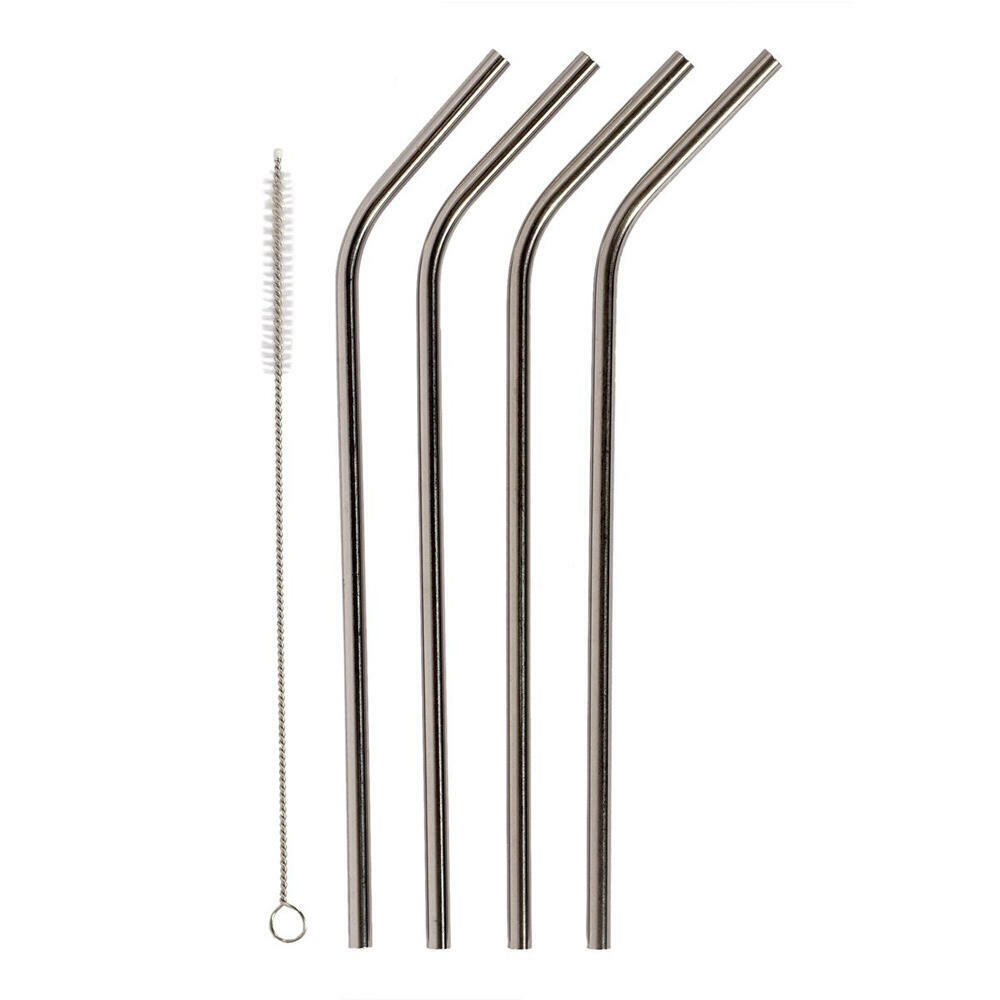 4 Pieces Stainless Steel Curved Straws And Brush Set - LUCIANO