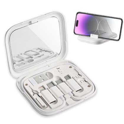 Travel USB Adapter Cable Conversion Storage Box with Makeup Mirror and ...