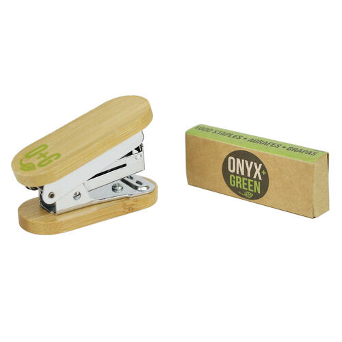 Onyx & Green® Mini agrafeuse écologique en bambou, 1000 agrafes