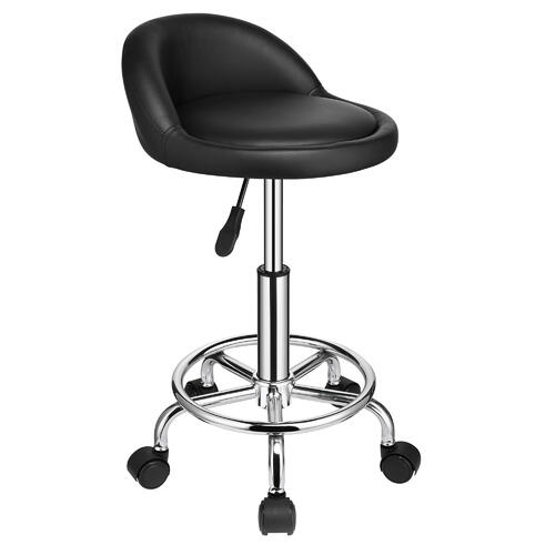Tabouret roulant réglable en hauteur en cuir PU avec repose-pieds ...