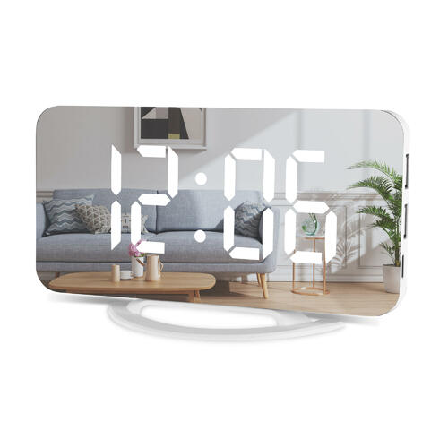 Digital Alarm Clock,Large LED Mirror Display, USB Charging Ports ...