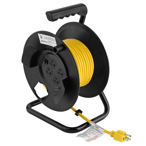 25ft Heavy Duty Cord Reel with 4 Outlets and Overload Protection