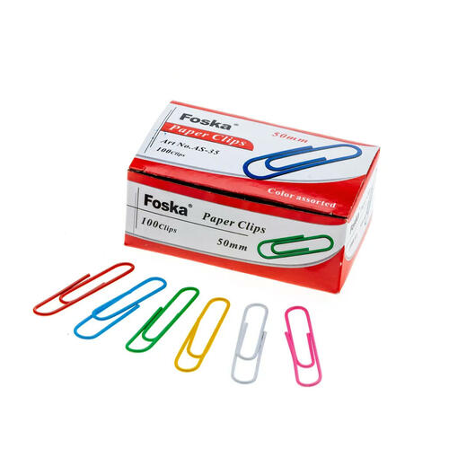 Colored Coated Large Paper Clips, Assorted Colors, 100Pcs/Box - Foska