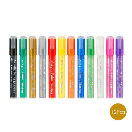 Acrylic Paint Marker Sets, Reversible Tip, 12 Assorted Colors/Pack