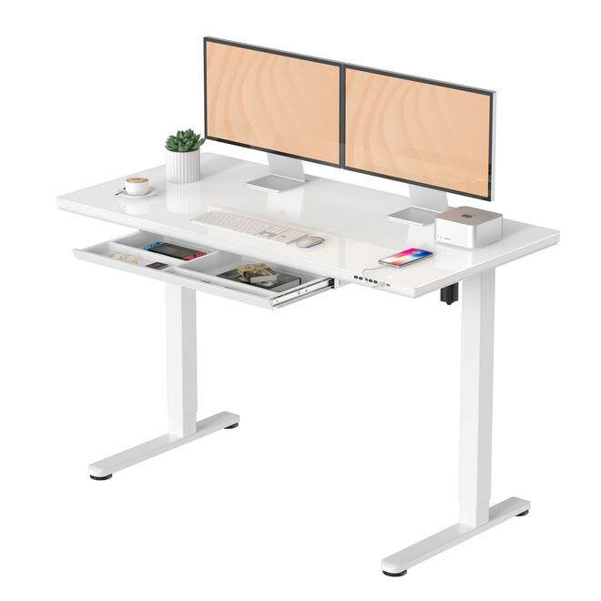 Electric Glass Tabletop Height-Adjustable Ergonomic Standing Desk with ...