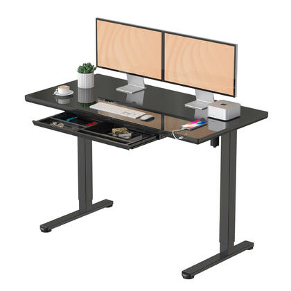 Electric Glass Tabletop Height-Adjustable Ergonomic Standing Desk with ...