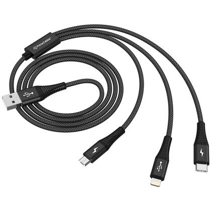 3 in 1 Nylon Braided USB A to Micro/Lightning/Type-C Charging Cable ...