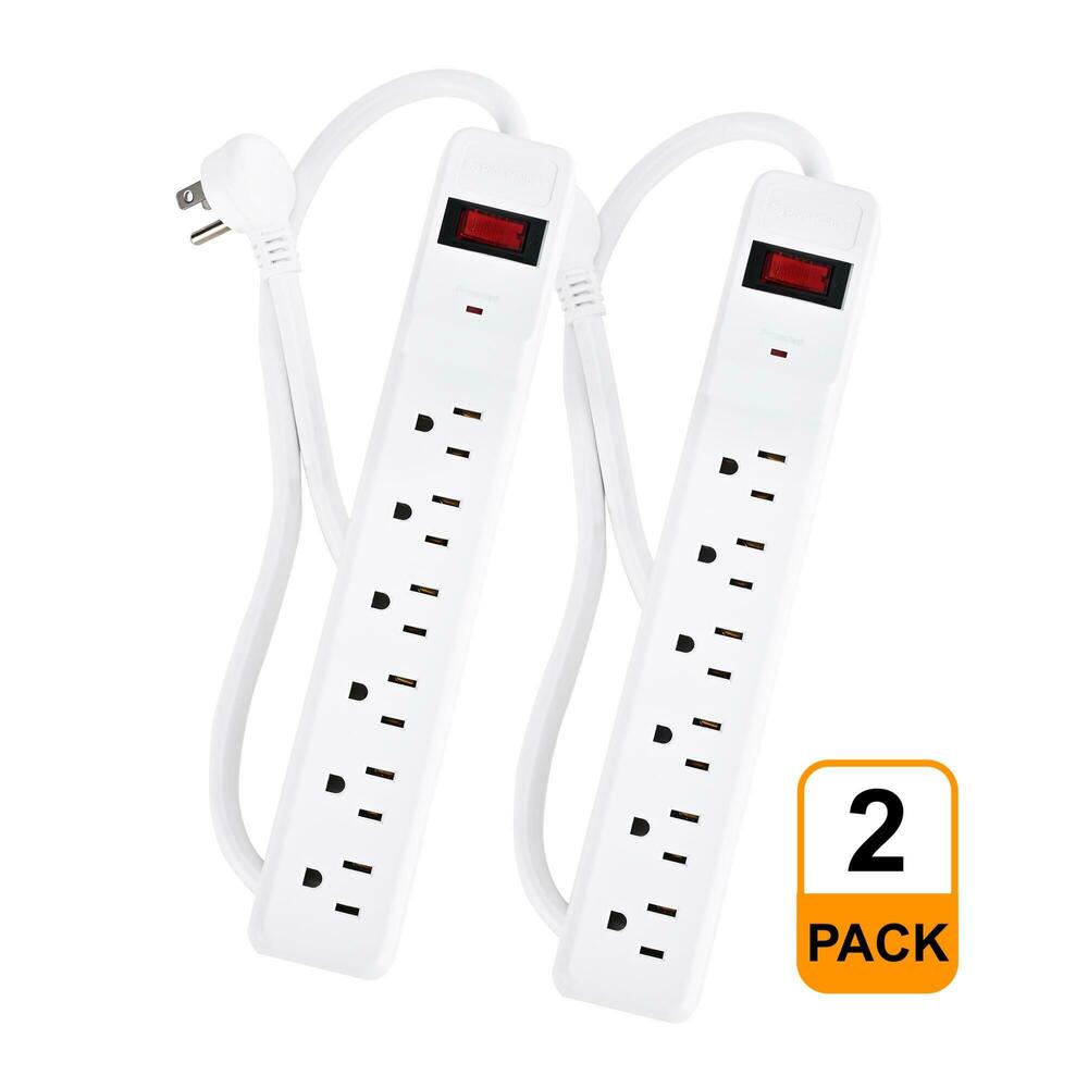 6-Outlet Surge Protector Power Strip with 2-Foot Long Cord, 245 Joule ...