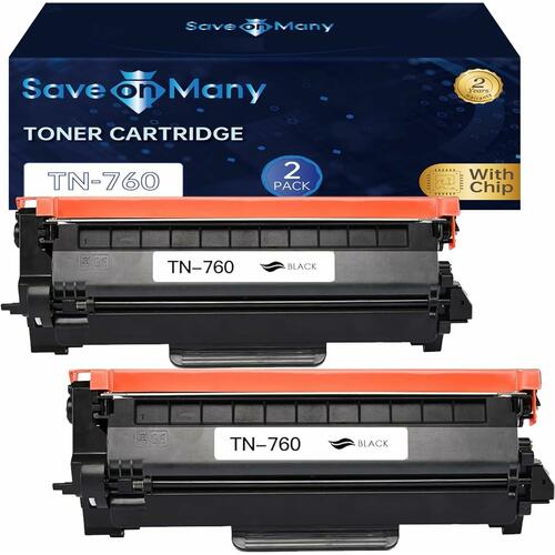 Brother TN760 Compatible Black Toner -2 Pack- With Chip