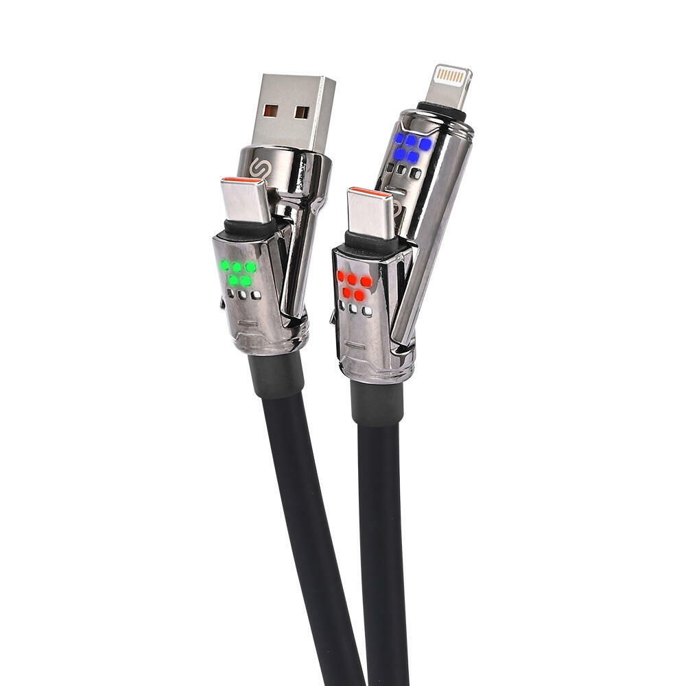 4 in 1 USB + Type-C to Type-C + Lightning RGB Silicone Charging Cable ...