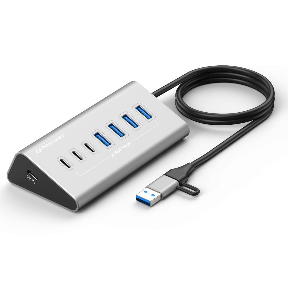 7-Port Aluminum USB Hub with 5Gbps 3 USB-C and 4 USB-A Ports - PrimeCables®