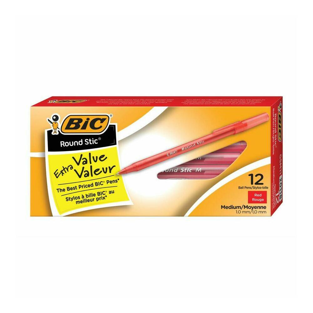 BiC® Round Stic™ Ballpoint Pens,Medium point, 1.0mm, 12/Box
