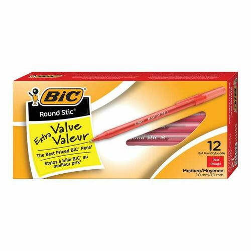 BiC® Round Stic™ Ballpoint Pens,Medium point, 1.0mm, 12/Box