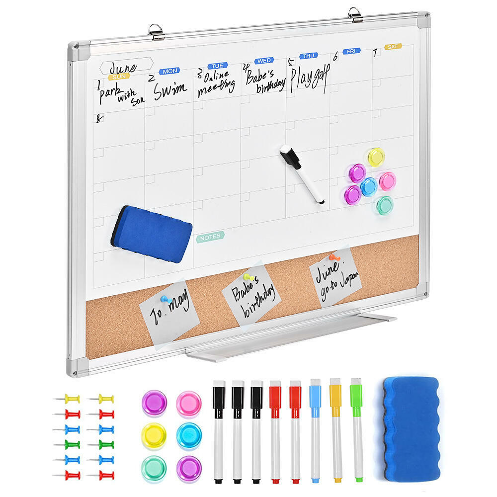 Combo calendrier mensuel effaçable + tableau blanc et liège pour la ...