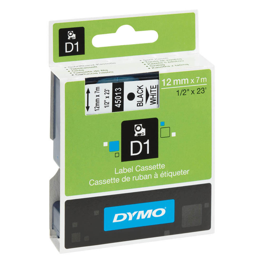 DYMO 45013 Original Tape, 12mm (0.47"), Black on White, Length of 7mm