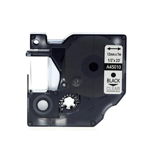 DYMO 45010 D1 Tape, Black on Clear, 1/2'' x 23' (12mm x 7m), Compatible